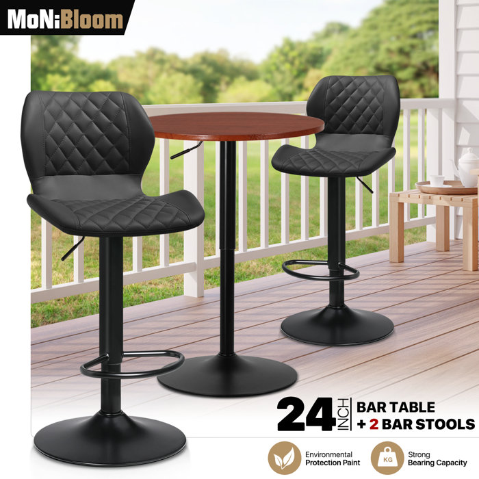 Ebern Designs Moaid 3 Piece Height-adjustable Pub Table and Leathered Pedestal Bar Stool Dining ...